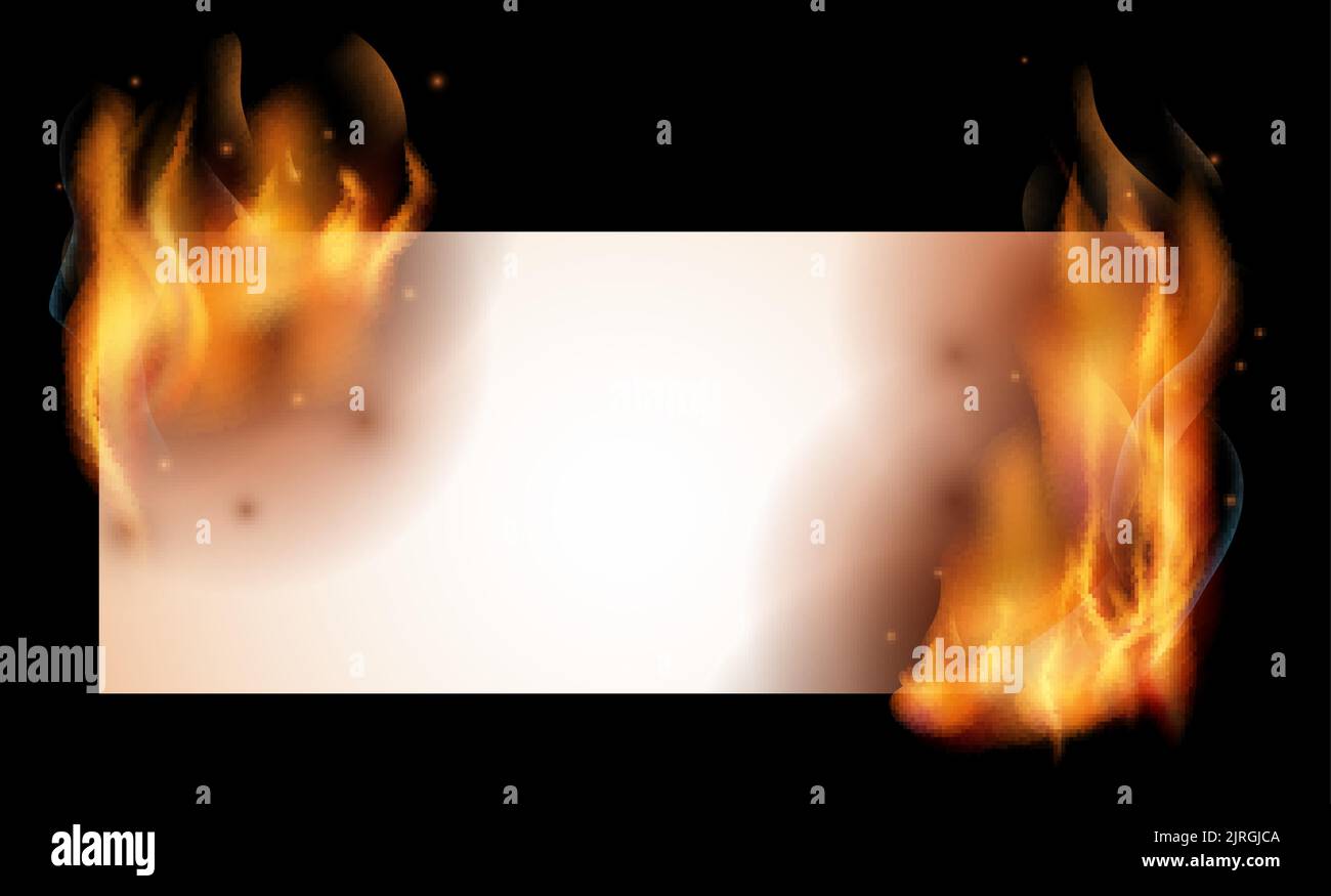 Burning paper note. Blank realistic fire mockup Stock Vector Image ...