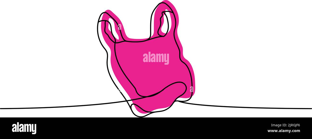 Waste bag one line colored continuous drawing. Plastic bag continuous ...