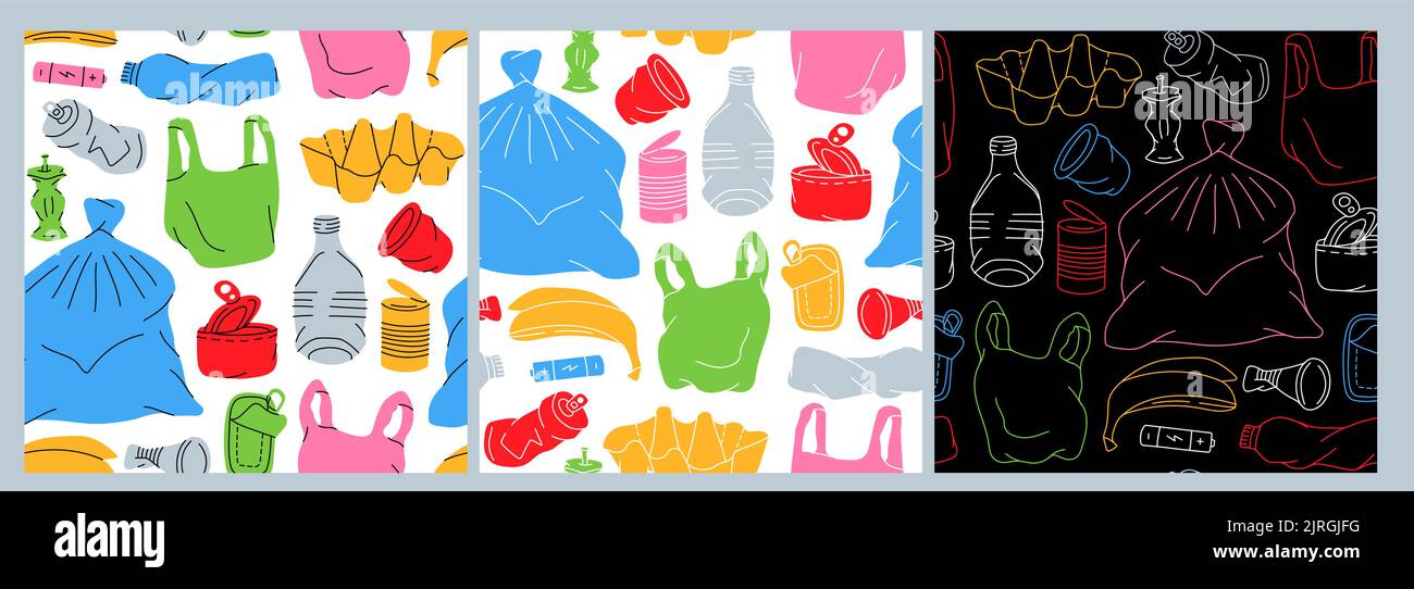 Set of garbage pattern. Unsorted trash background. Garbage background ... Set of garbage pattern. Unsorted trash background. Garbage background ...