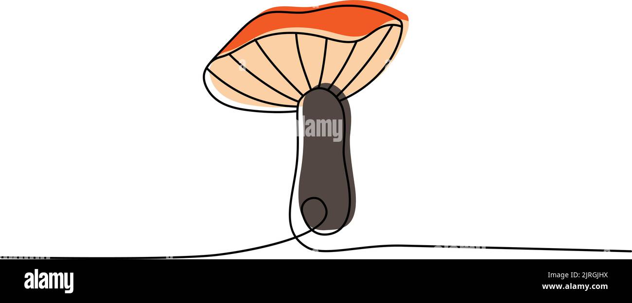 Mushroom one line colored continuous drawing. Mushroom continuous one ...