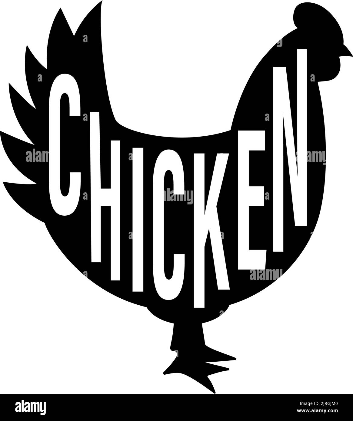 Chicken black silhouette with lettering. Chicken symbol. Chick ...