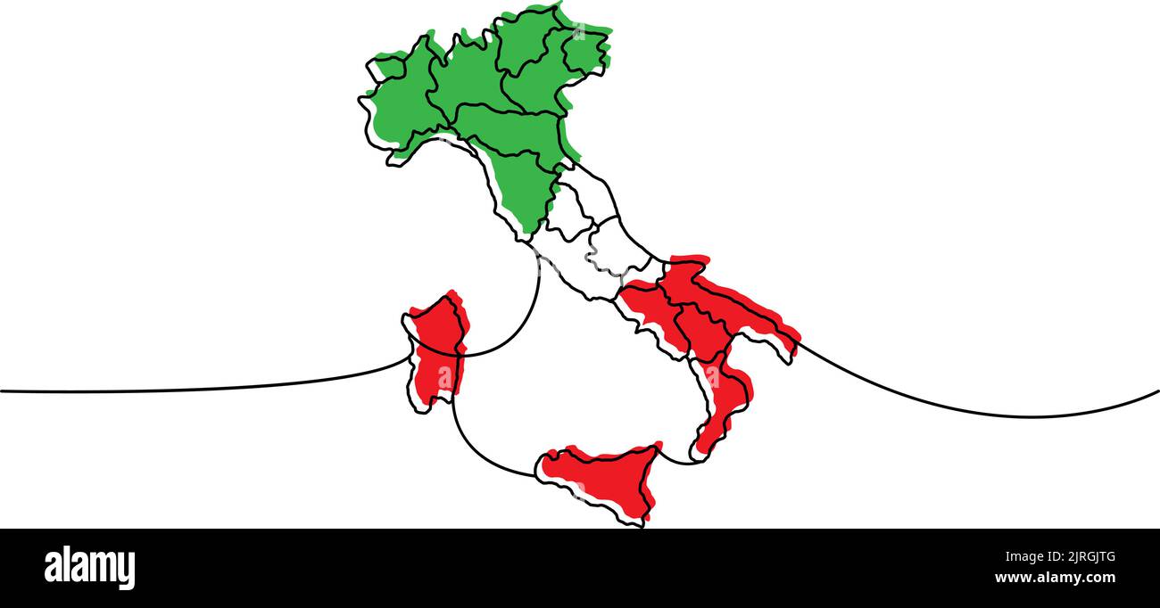 Map of Italy one line colored continuous drawing. Italy borders ...