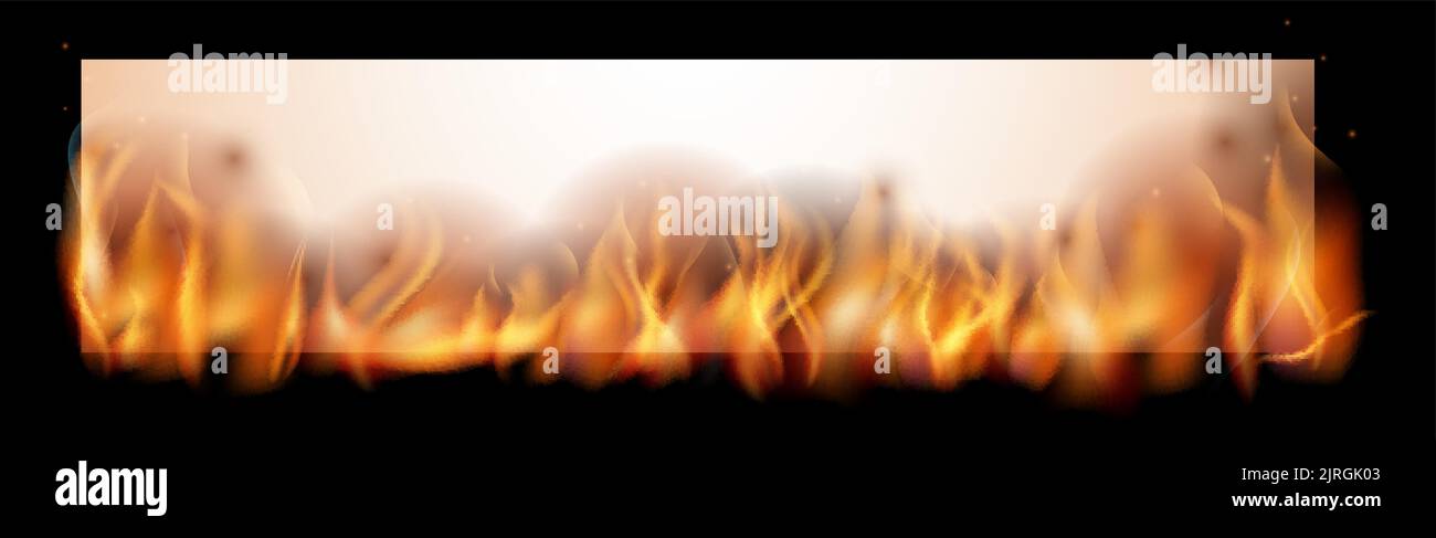 Horizontal paper banner burning in flames. Realistic fire Stock Vector ...