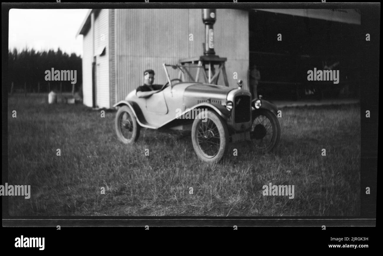James Frederick Cane sitting in car, circa 1930, New Zealand, maker ...