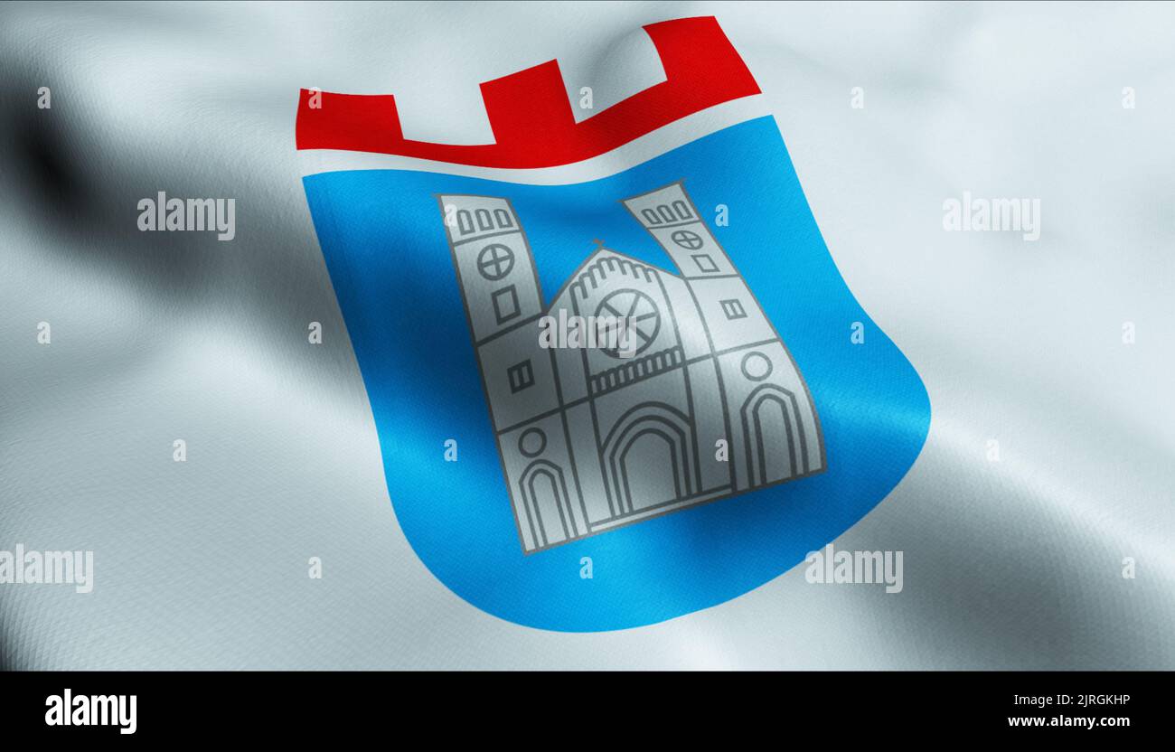 3D Waving Bosnia and Herzegovina City Flag of Siroki Brijeg Closeup ...