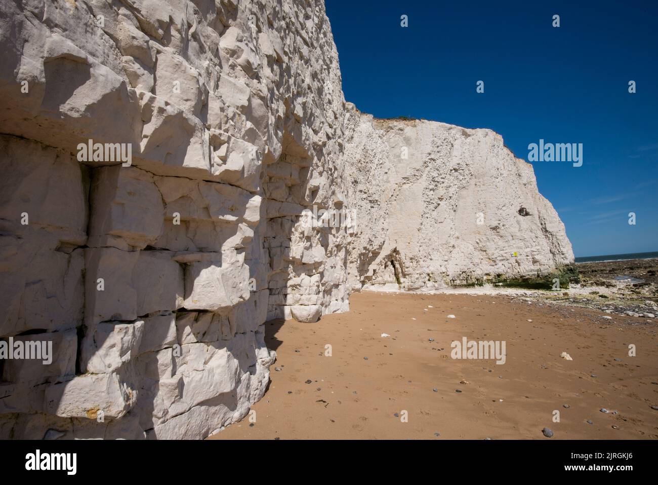 The white Chalky cliffs and beach at Botany Bay in Kent England UK ...