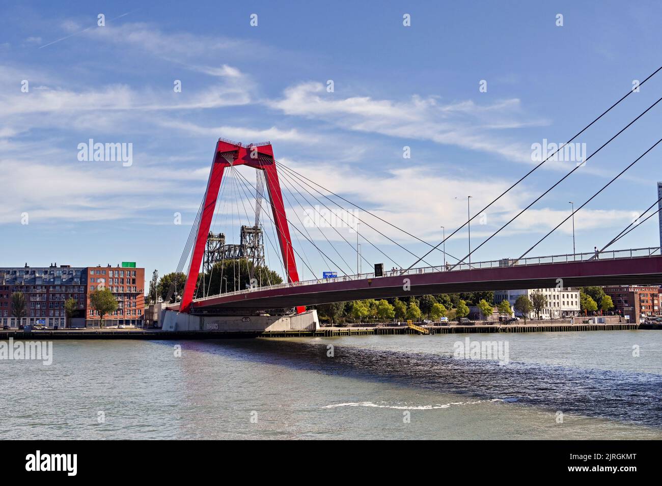 Rotterdam, Netherlands - August 2022: Willems Bridge, which is a cable ...