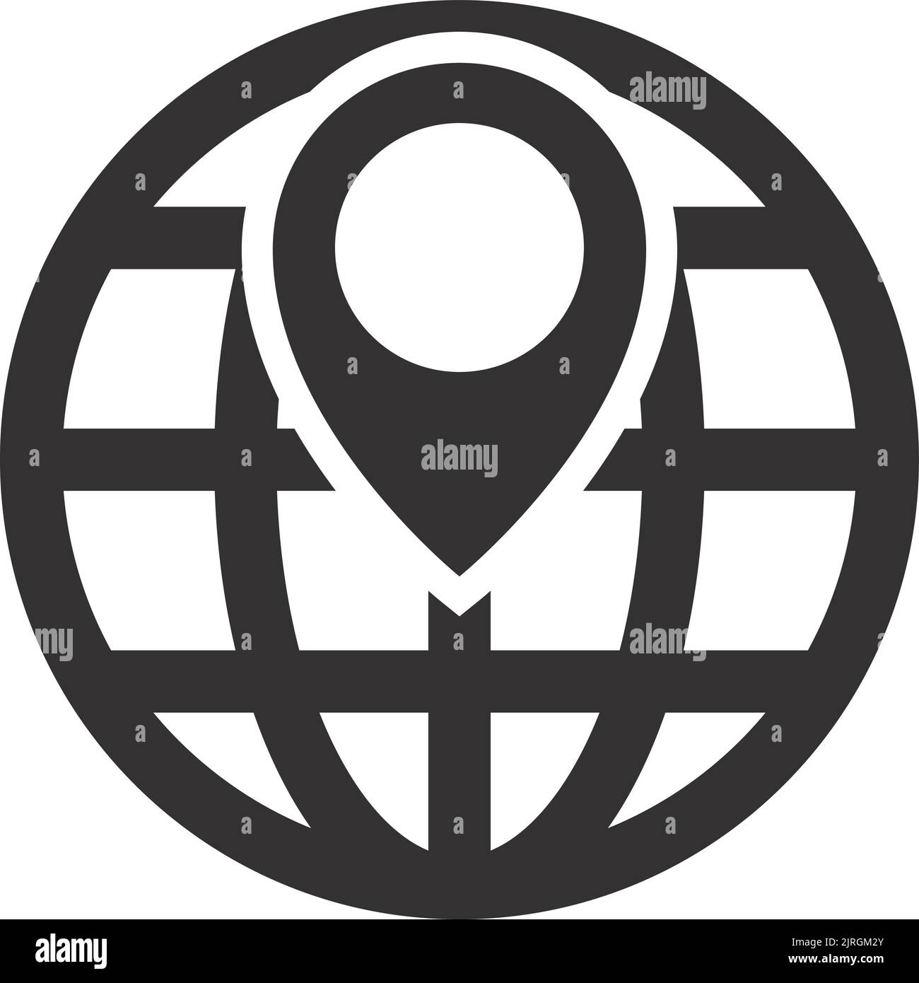 Globe with geo pin sign. Worldwide location black icon Stock Vector ...