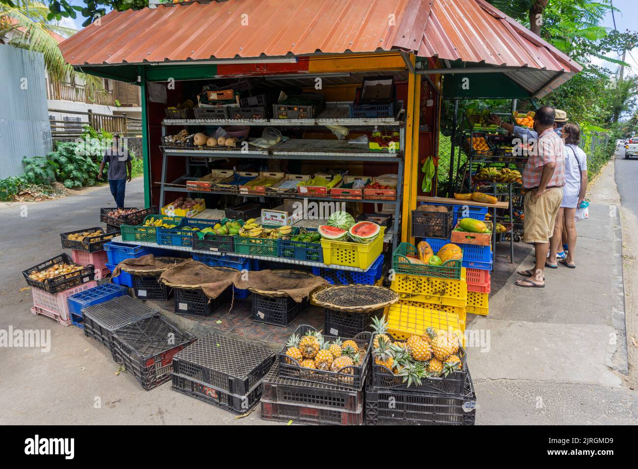 Mauritius, December 2021 - Fruit and vegetable seller kiosk in a ...