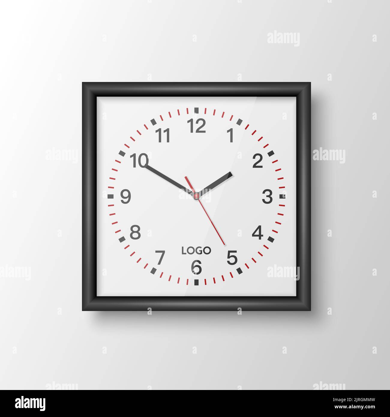 Vector 3d Realistic Square Wall Office Clock with Black Frame, Design ...