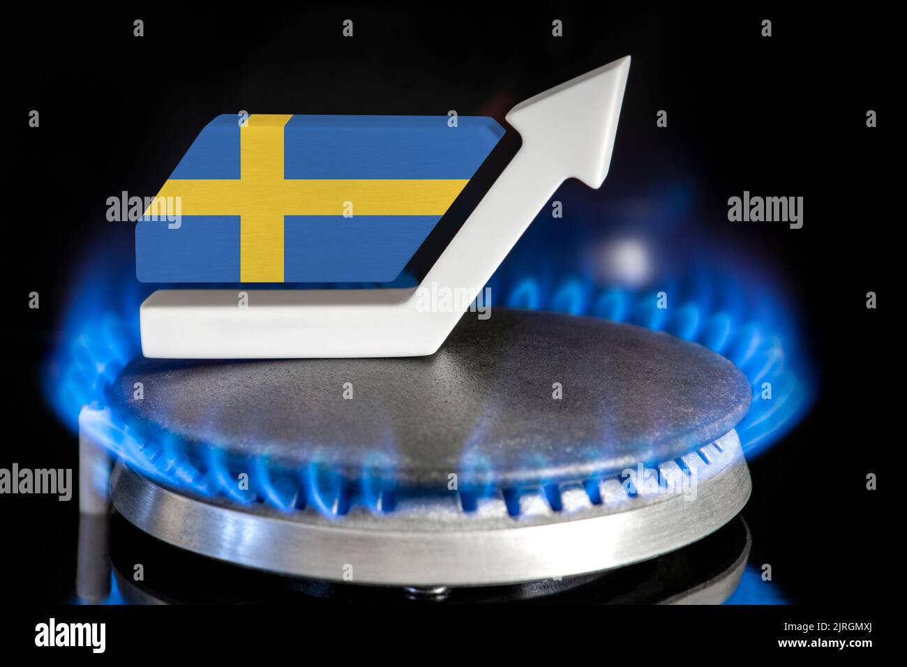 Gas price. Rise in gas prices in Sweden. A burner with a flame and an ...