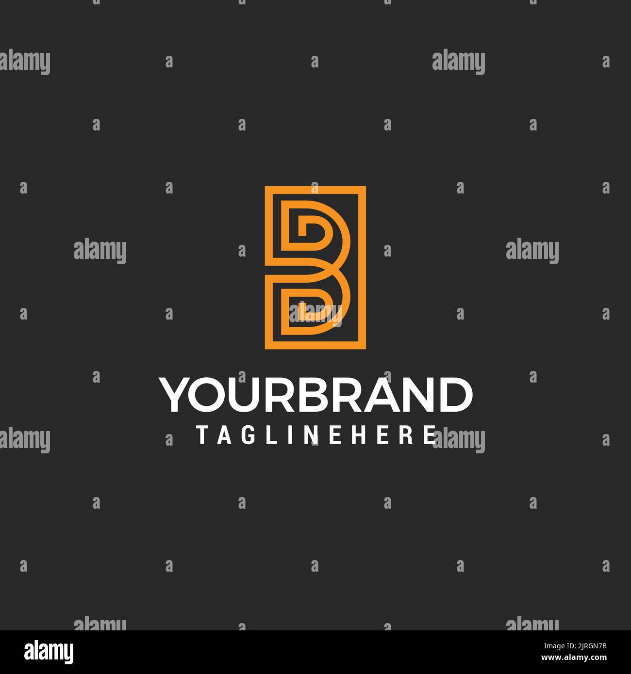 Monogram initial B Logo with square frame line art vector illustration ...