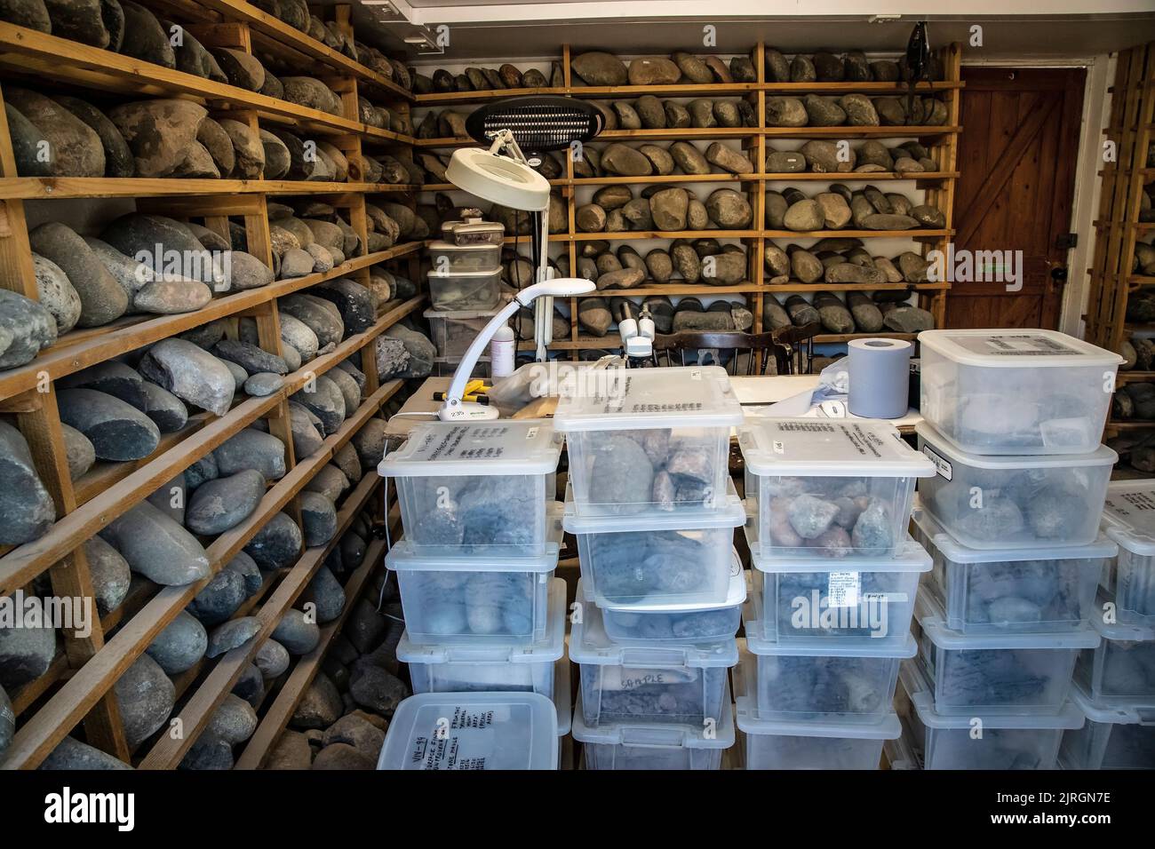The Archaeology Store At The Great Orme Copper Mines Llandudno Showing Hammerstones Gathered By