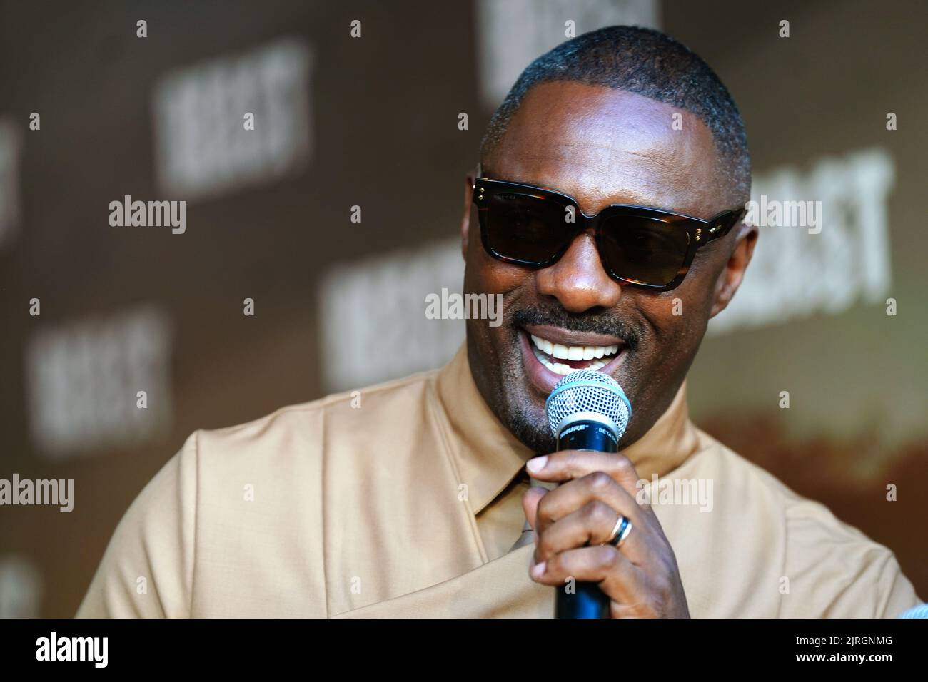 Idris Elba speaking at a special screening of Beast at the Hackney ...