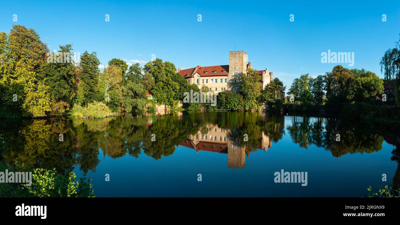 Flechtingen, Germany - August 8, 2022: Historical moated medieval ...