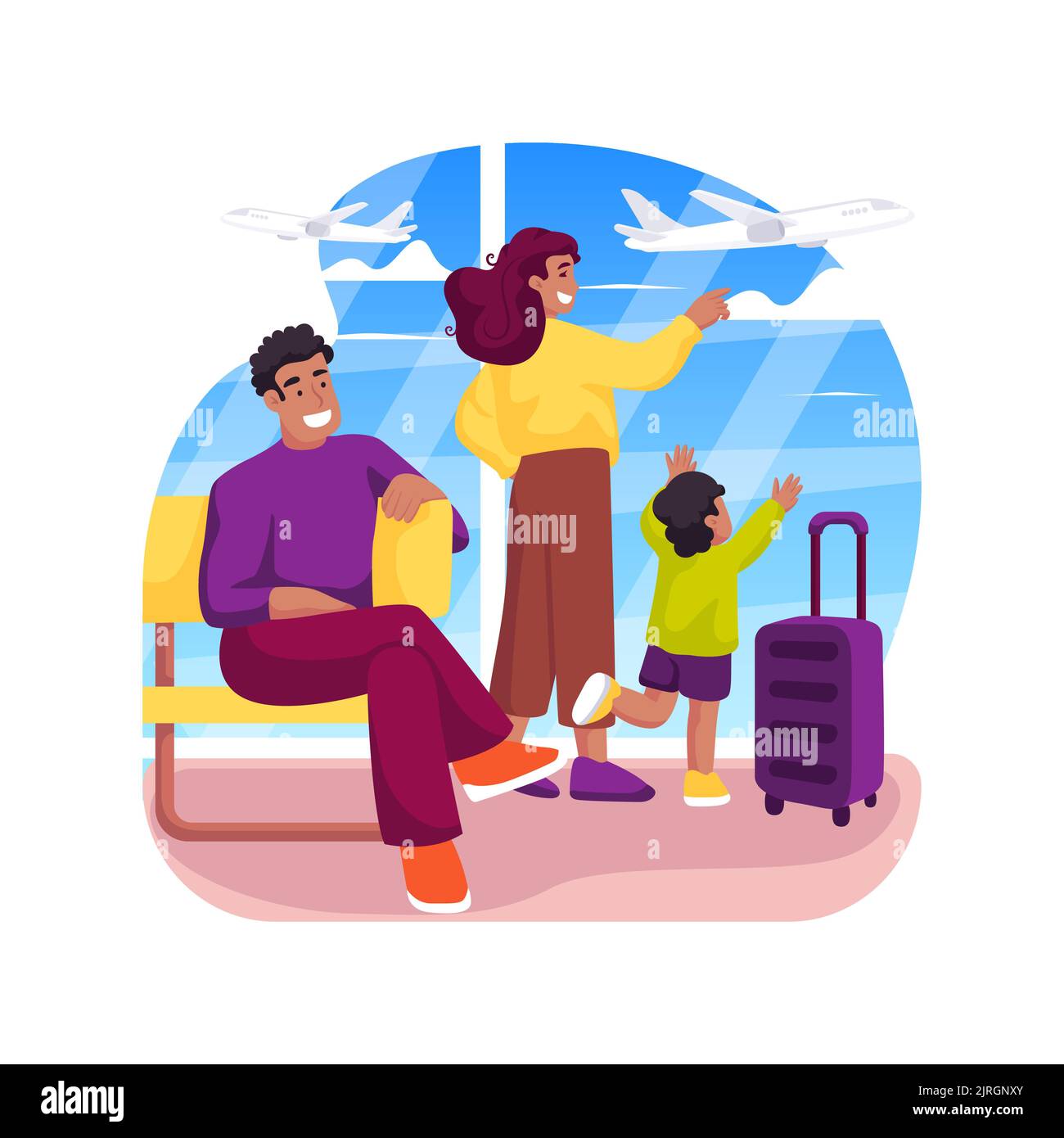 Family at the airport isolated cartoon vector illustration Stock Vector ...