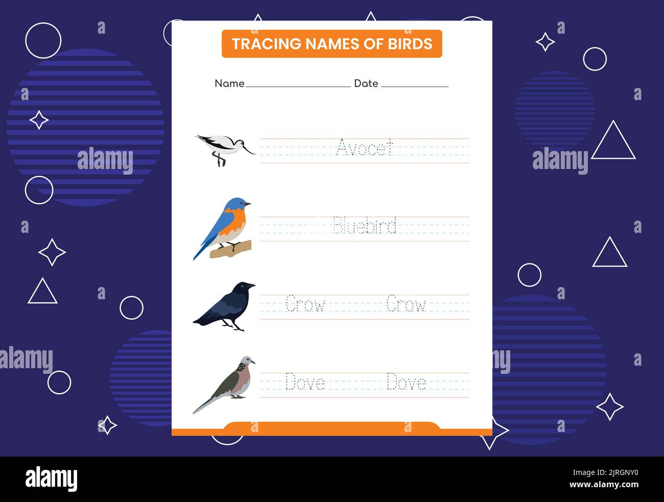 Trace the names of birds. Handwriting practice for preschool kids Stock ...