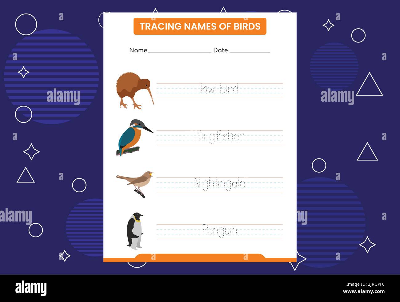 Trace the names of birds. Handwriting practice for preschool kids Stock ...