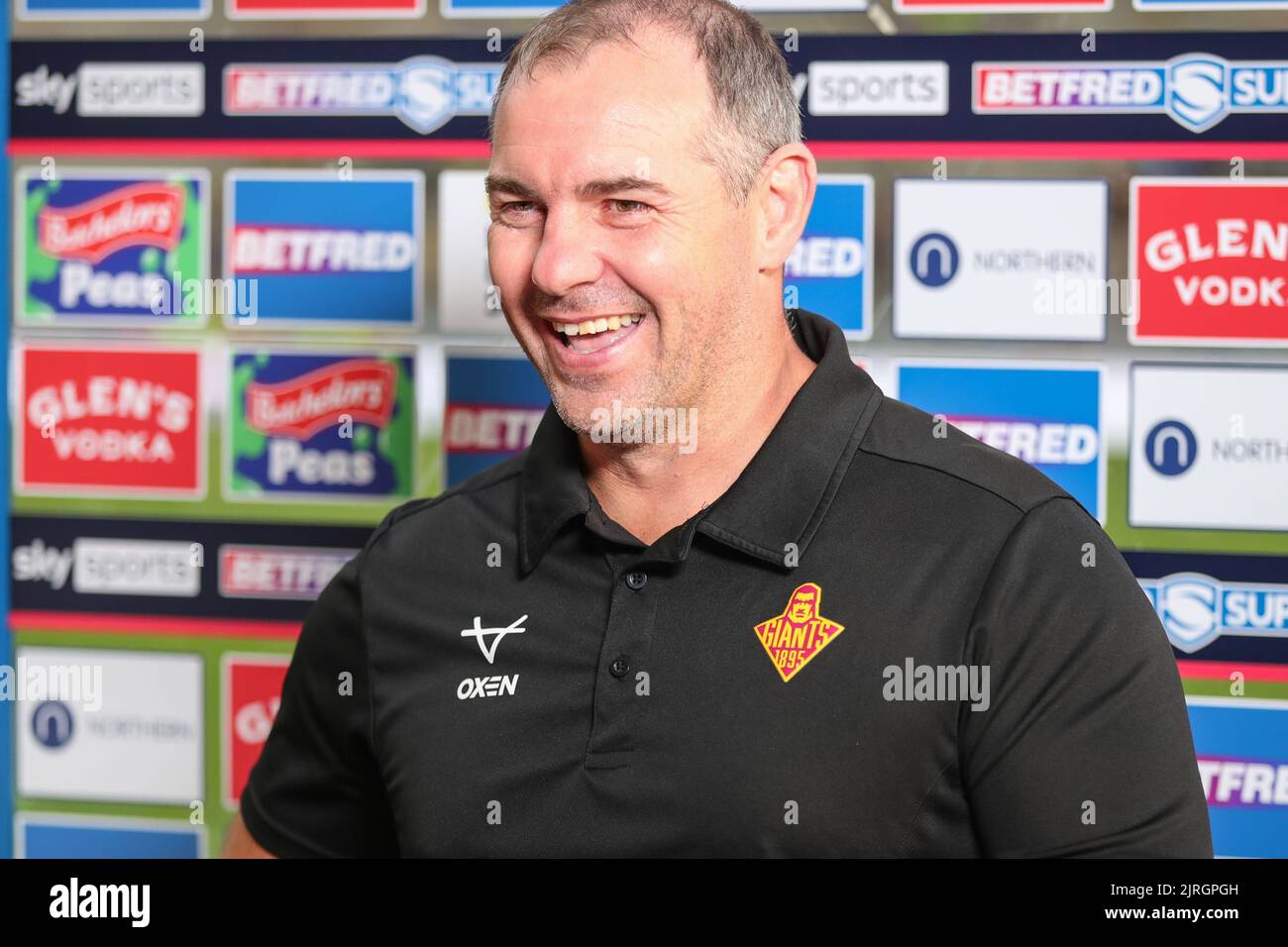 Ian Watson Head Coach of Huddersfield Giants being interviewed by Jenna ...
