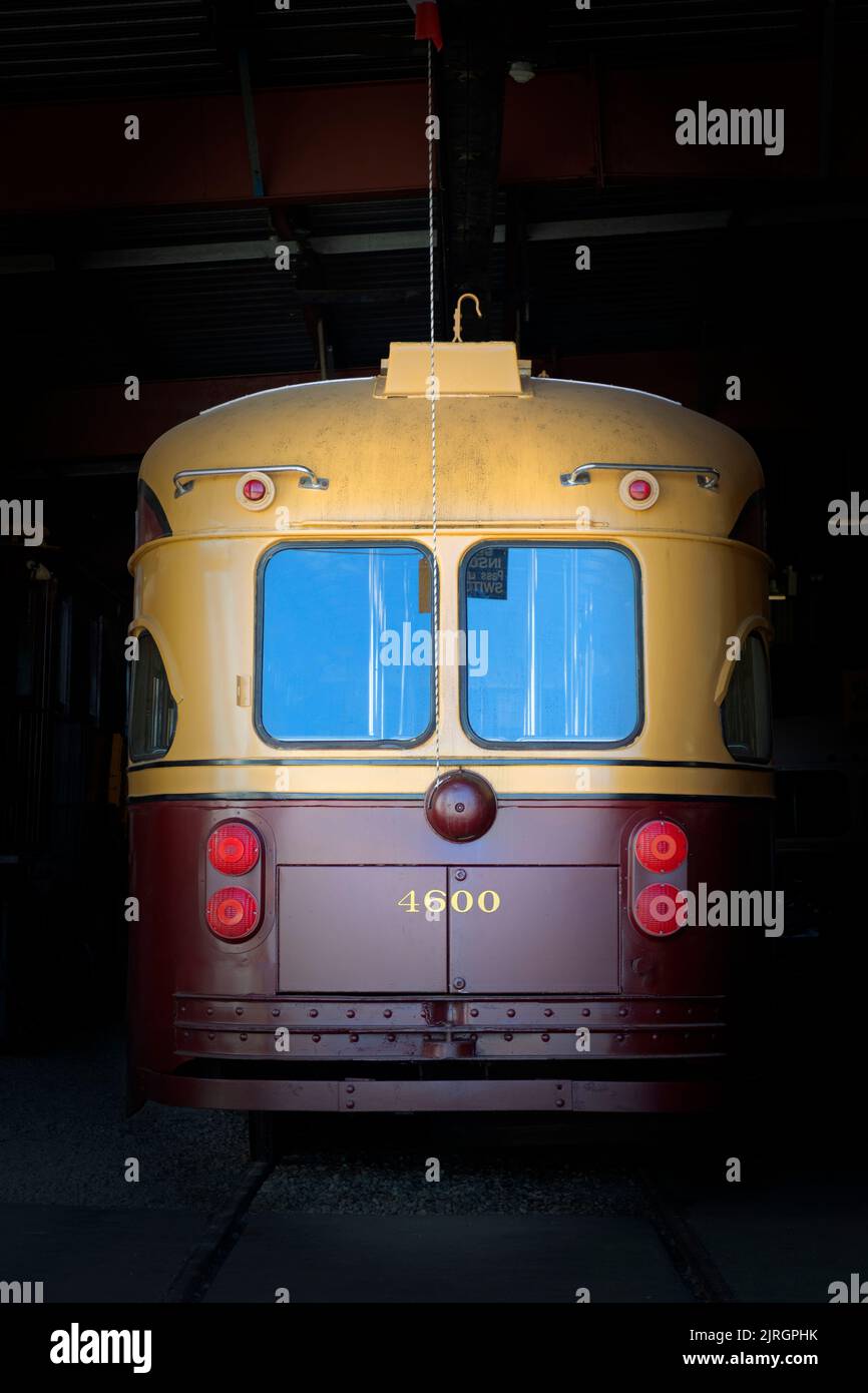 Rear of vintage streetcar. Halton County Radial Railway Museum Milton ...