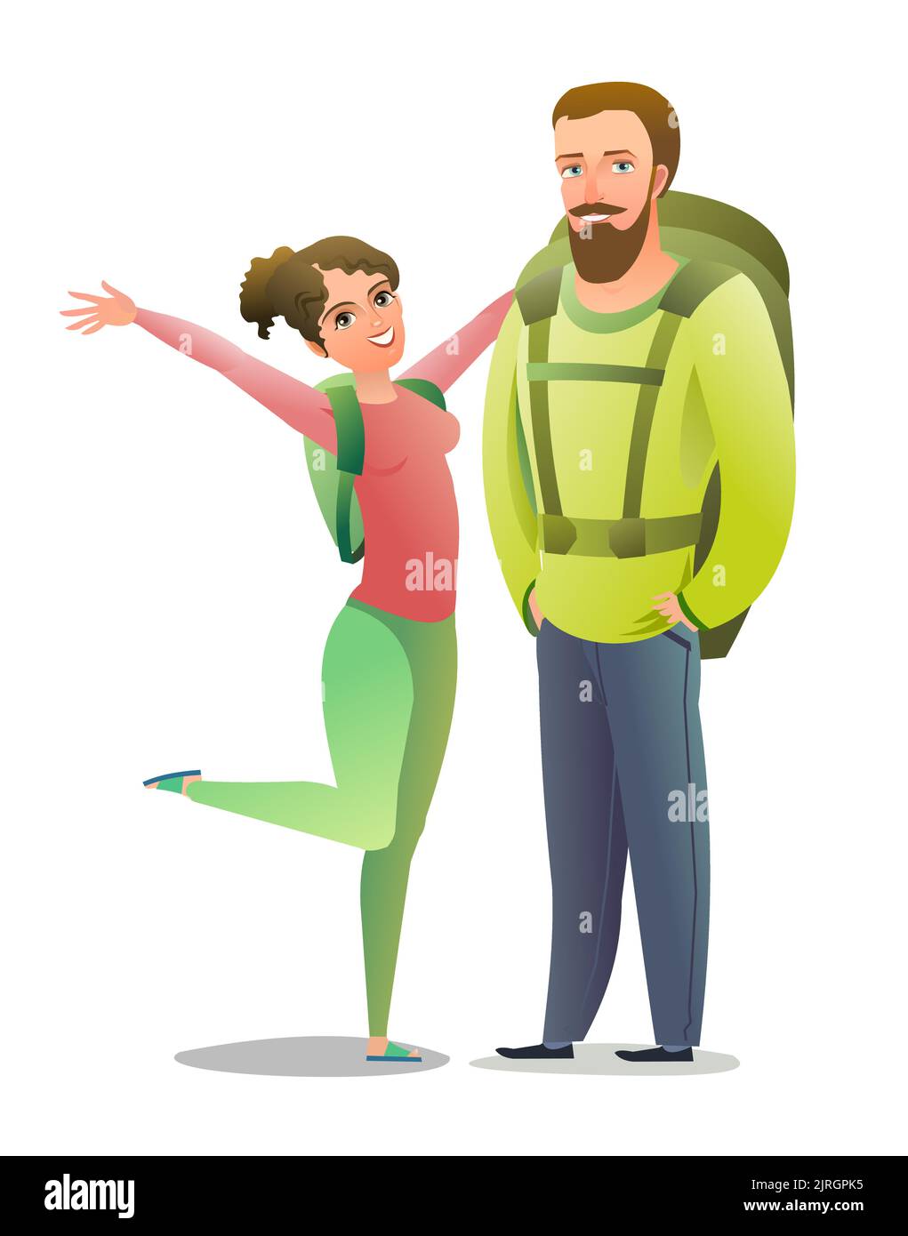 Family tourist backpacker. Backpack on his back. Cheerful person ...