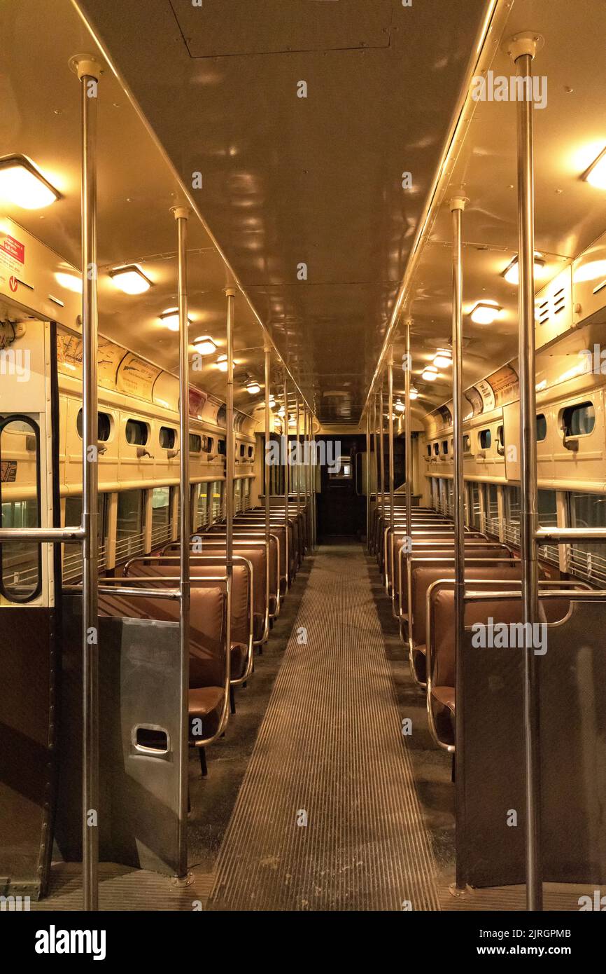 Interior of old subway train, Toronto Ontario Canada. Halton County ...