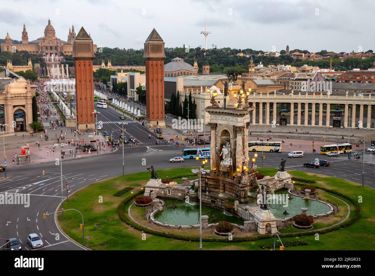 An aerial view of the Square of Spain in Barcelona with beautiful ...