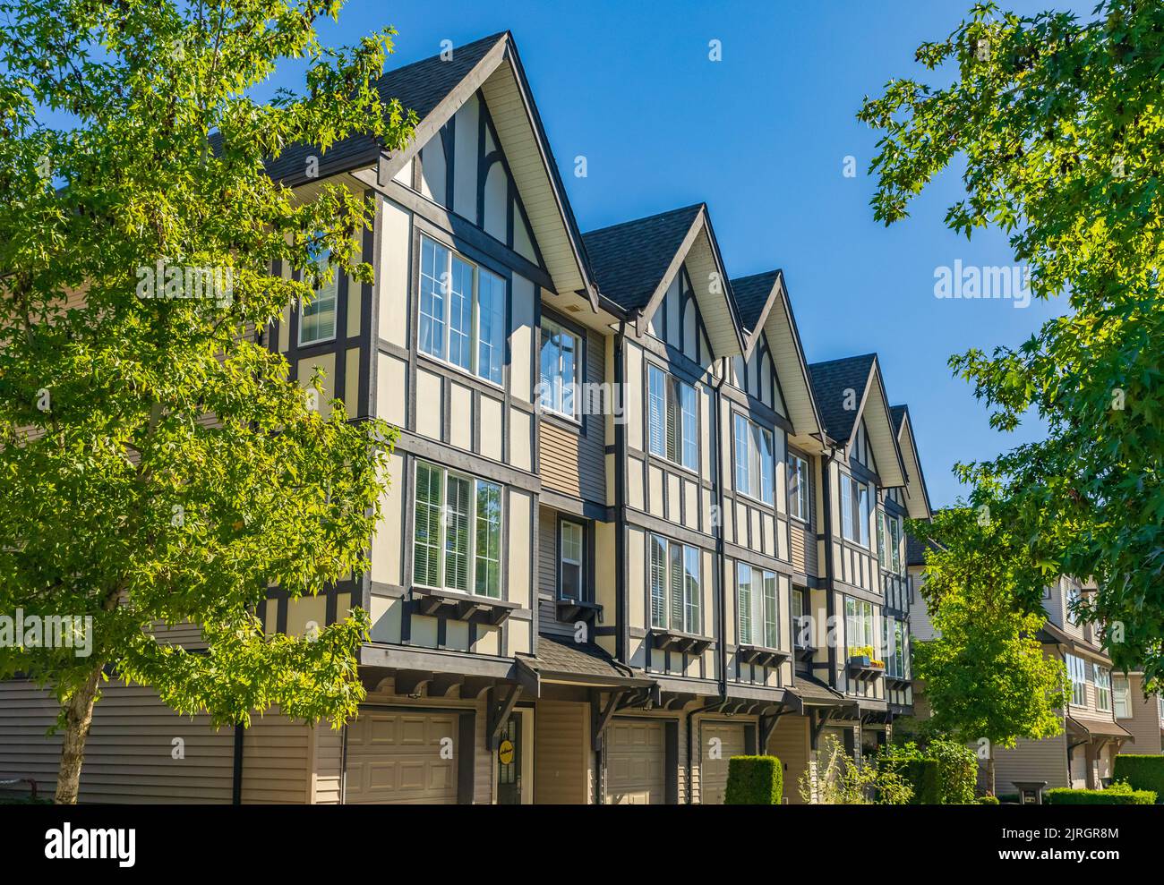 Neighborhood new modern houses building in BC, Canada. Canadian modern ...