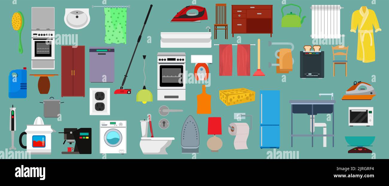 Household sign icon set and house appliance design. Home equipment ...