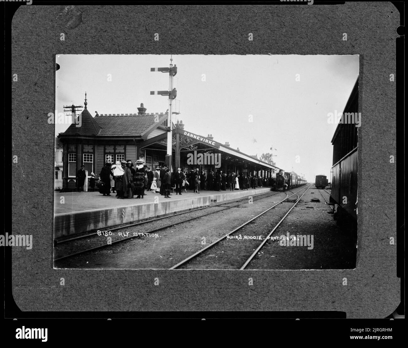 Copy of a photograph of Dannevirke Railway Station, circa 1912, Dunedin ...