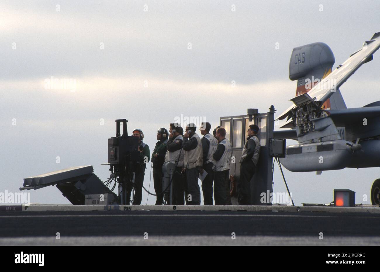 Landing Signal Officers at work during flight ops on an aircraft ...