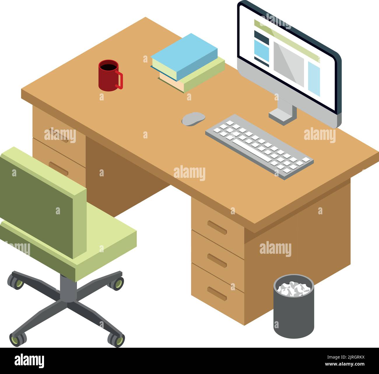 Isometric office worker desk. Manager computer workplace Stock Vector ...