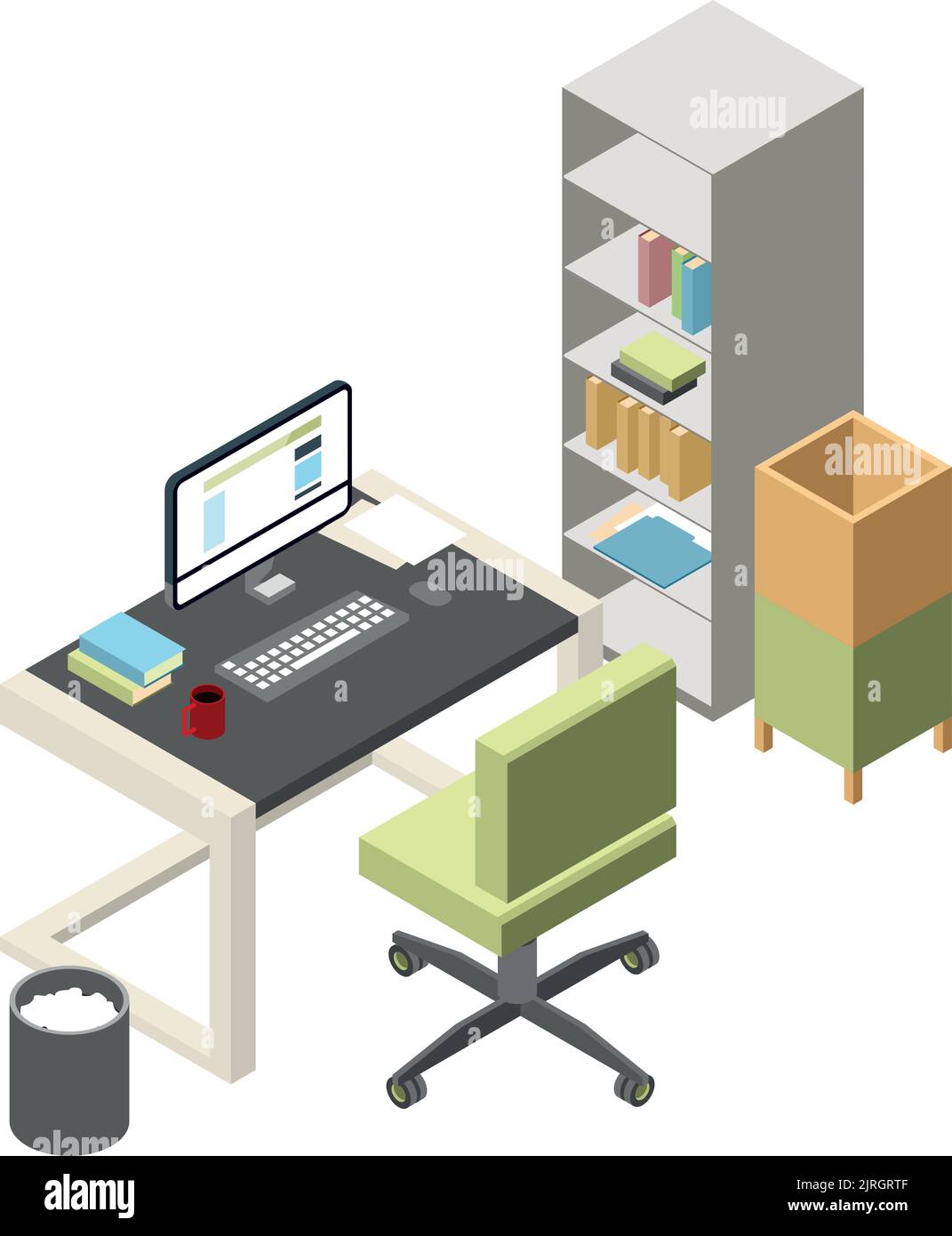 Isometric office interior furniture. Department workplace objects Stock ...