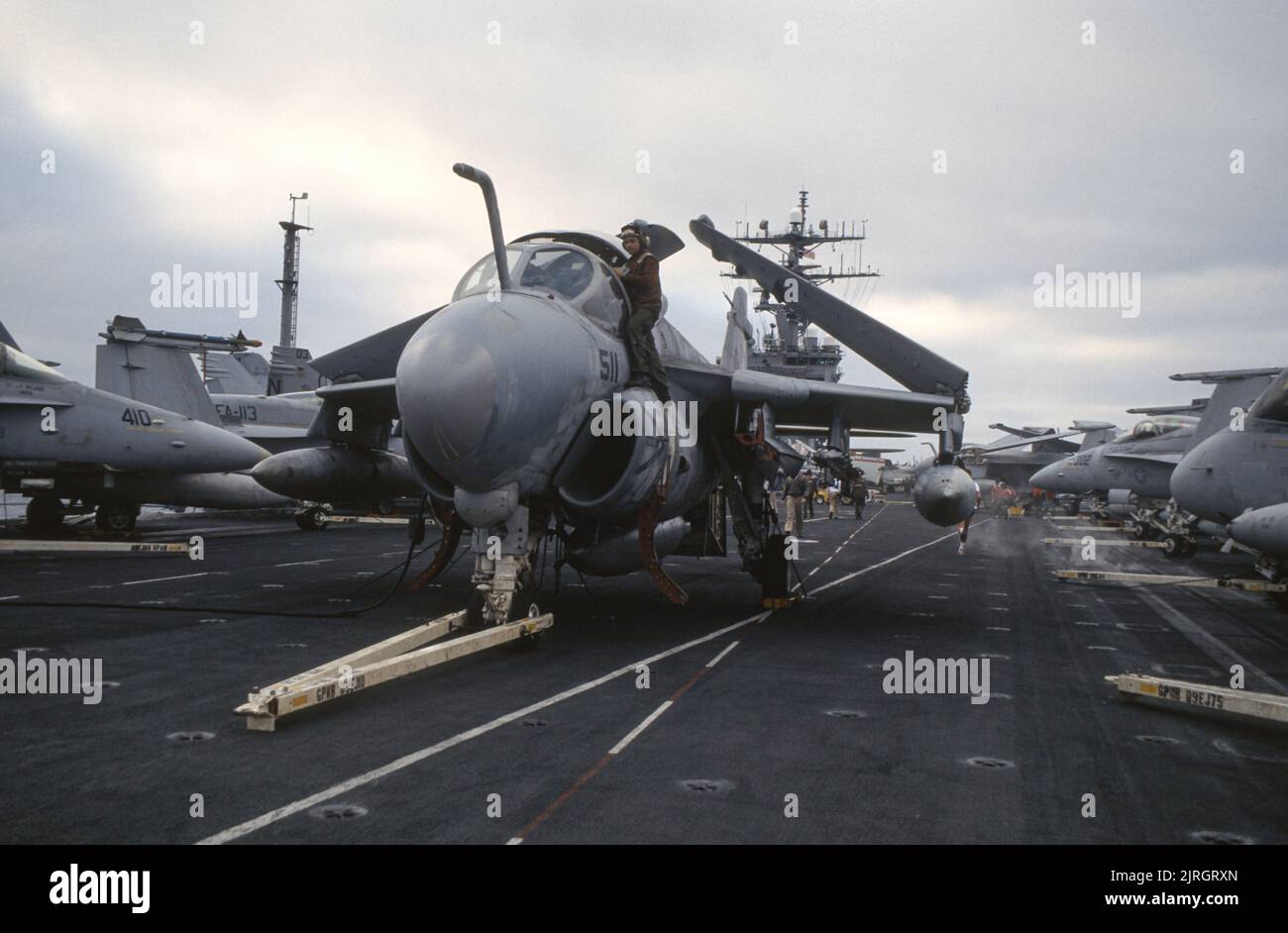 Grumman A-6 Intruders on the flight deck Stock Photo - Alamy