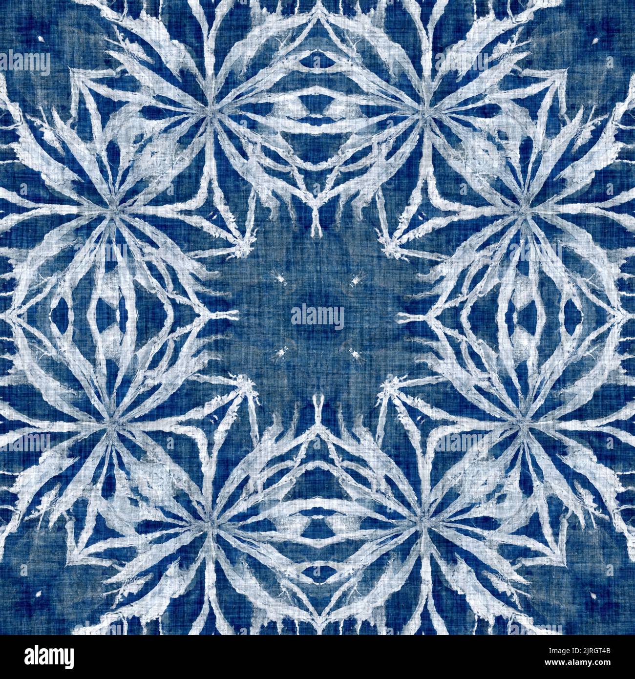 Indigo blue snow flake pattern background. Frosty batik painterly ...