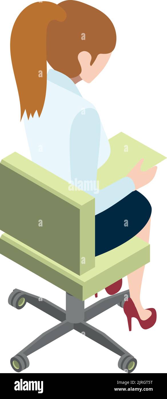 Female office worker sitting. Isometric back view Stock Vector Image ...