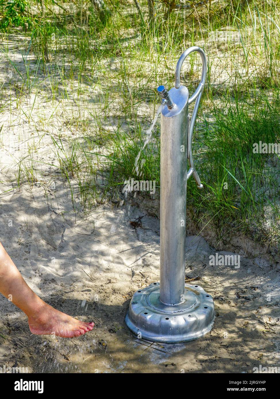 Beach infrastructure facility, outdoors water tap for washing hands and ...