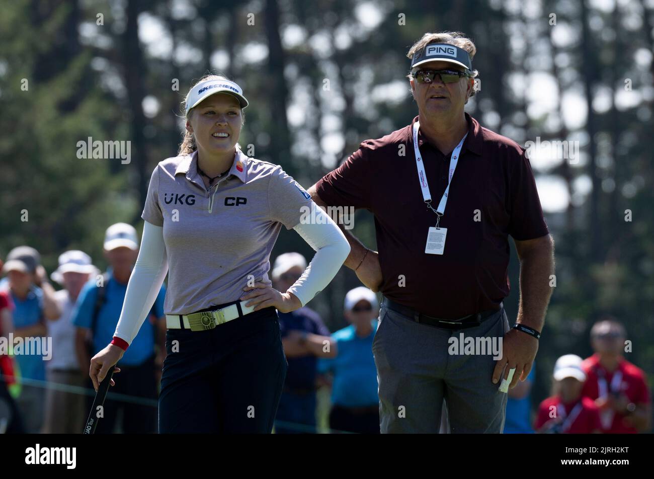 Canadian Brooke Henderson stands with her father Dave Henderson during ...