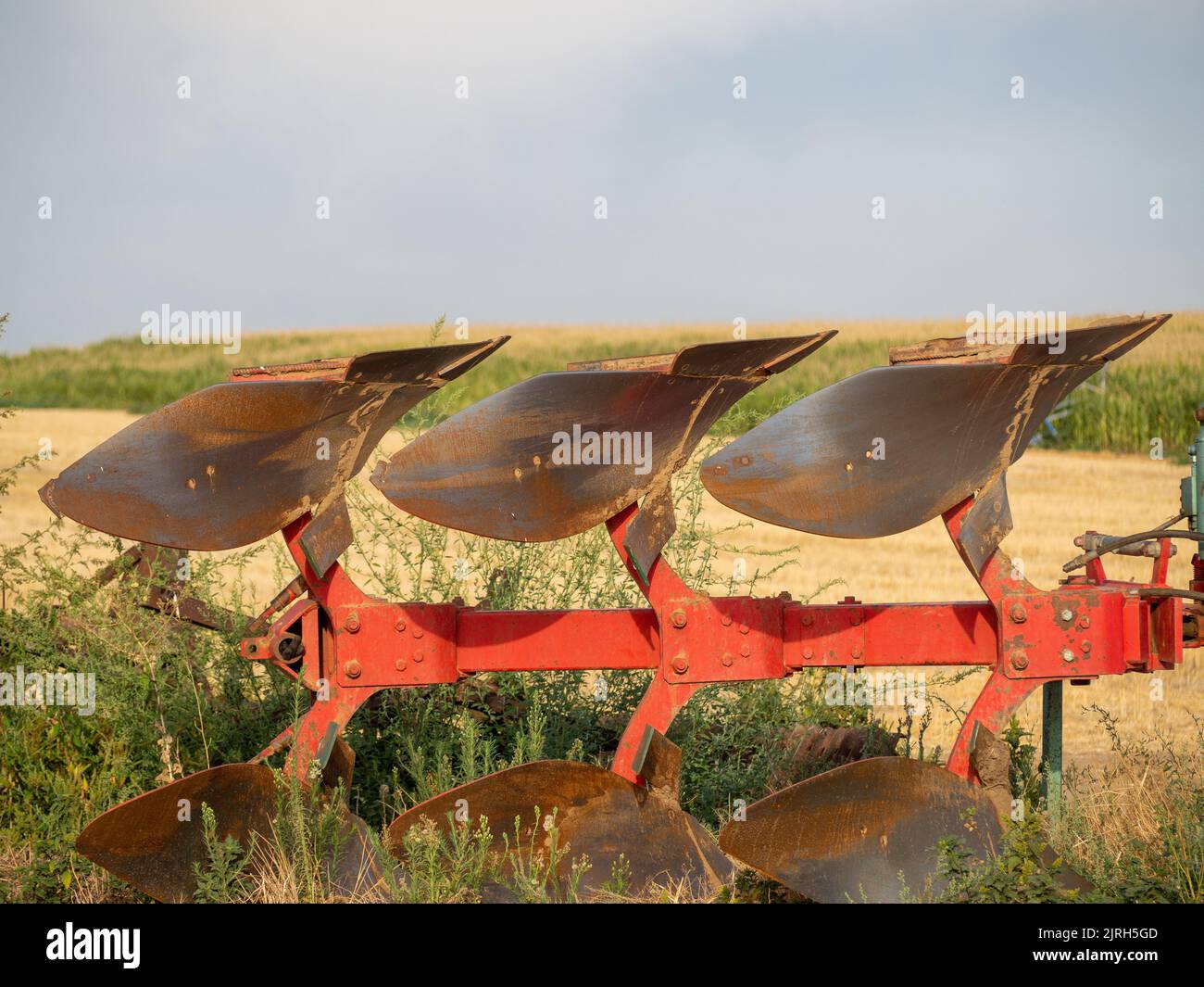 moldboard plow ready to cultivate the field. Ecology concept Stock ...