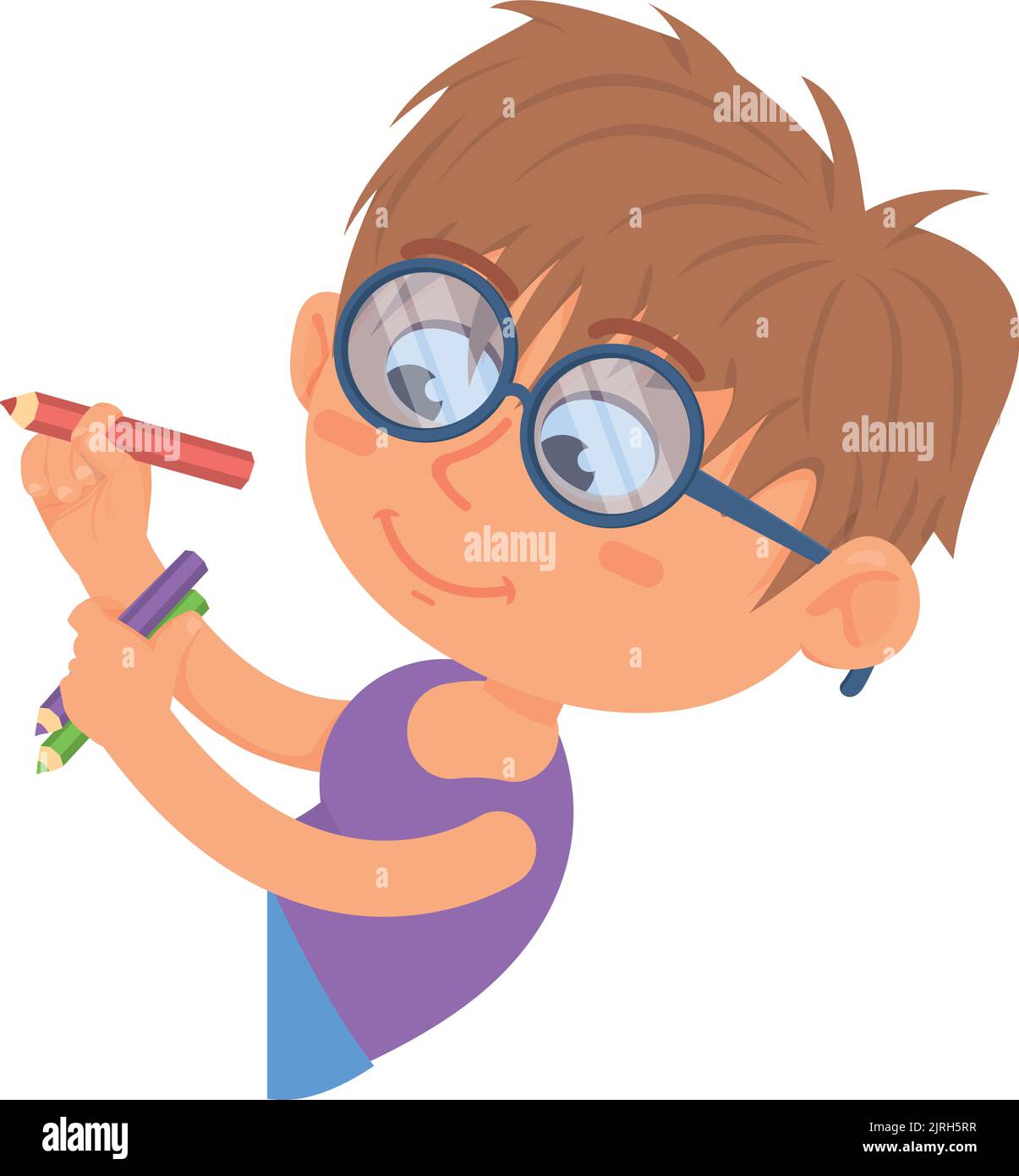 Smart kid drawing. Creative little boy with pencils Stock Vector Image ...