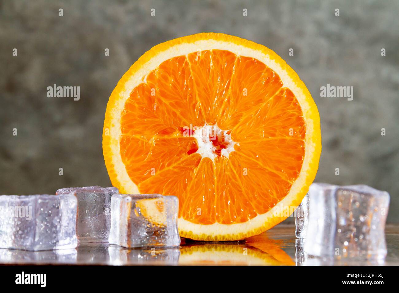 Orange and ice. Fresh ice juice. Fruity freshness of orange. Summer ...