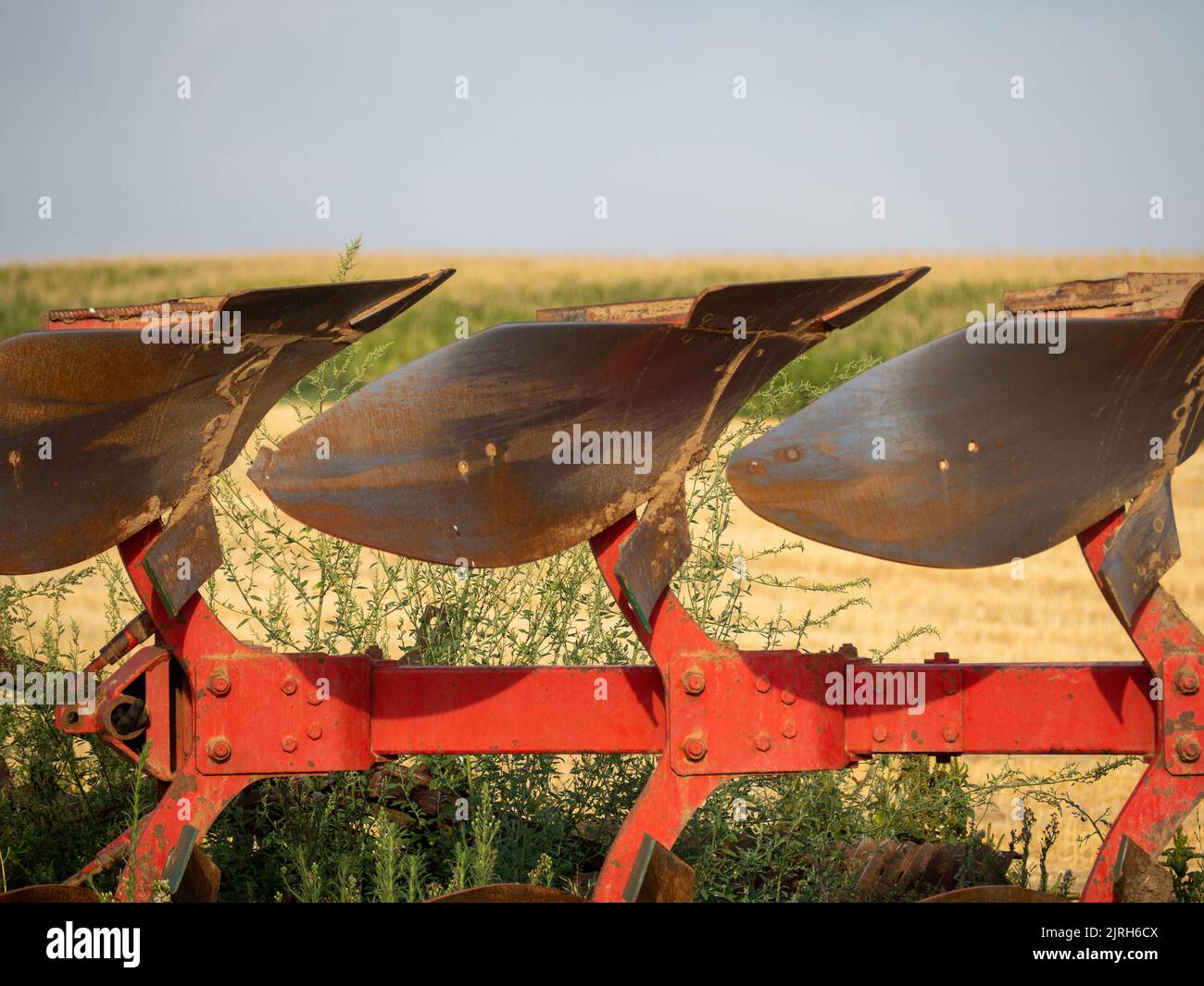 moldboard plow ready to cultivate the field. Ecology concept Stock ...