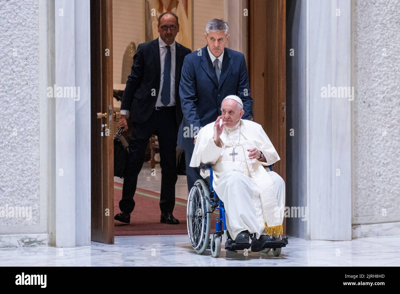 Pope Francis arrives at Paul VI Audience Hall for his Wednesday General ...