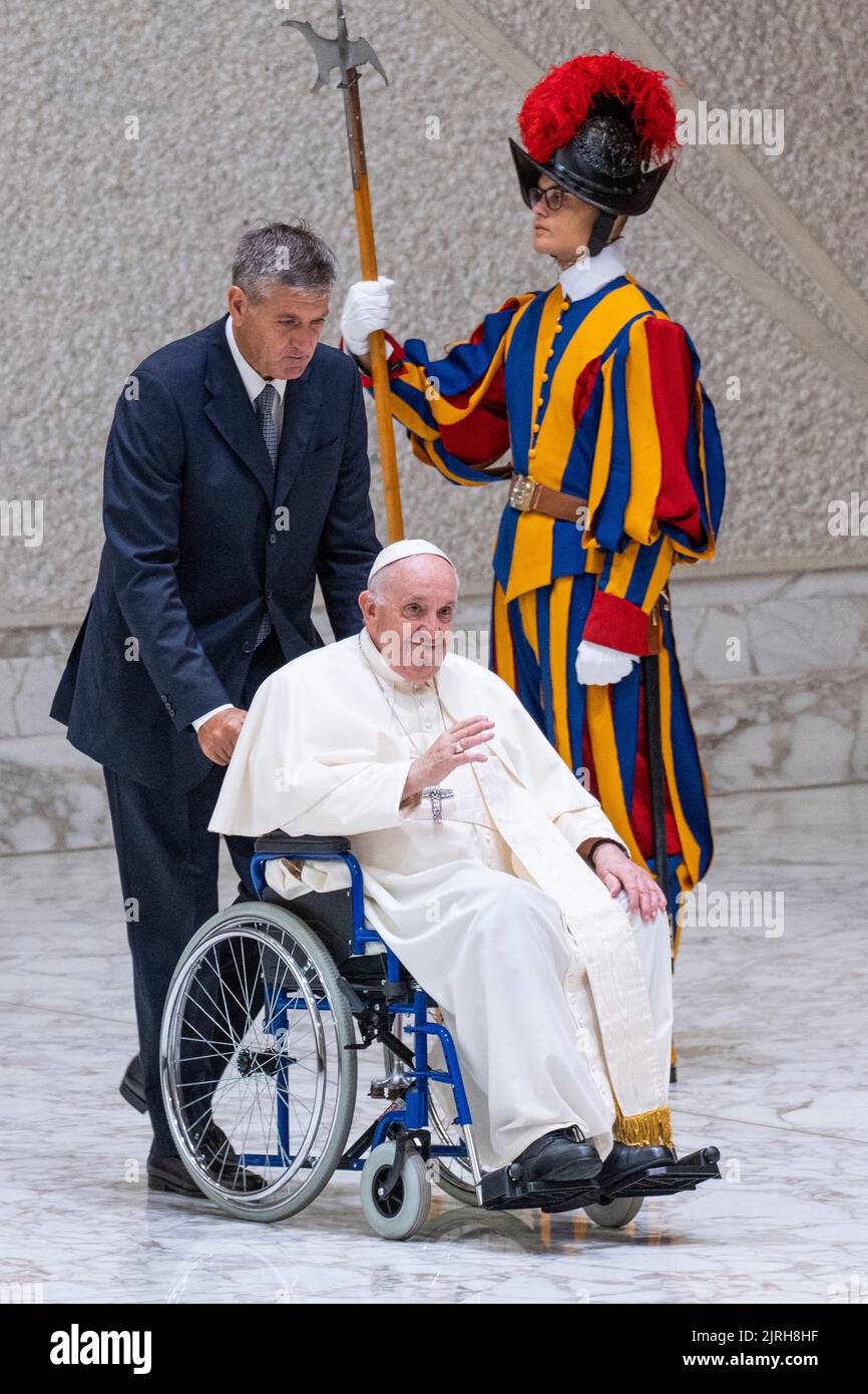 Pope Francis arrives at Paul VI Audience Hall for his Wednesday General ...
