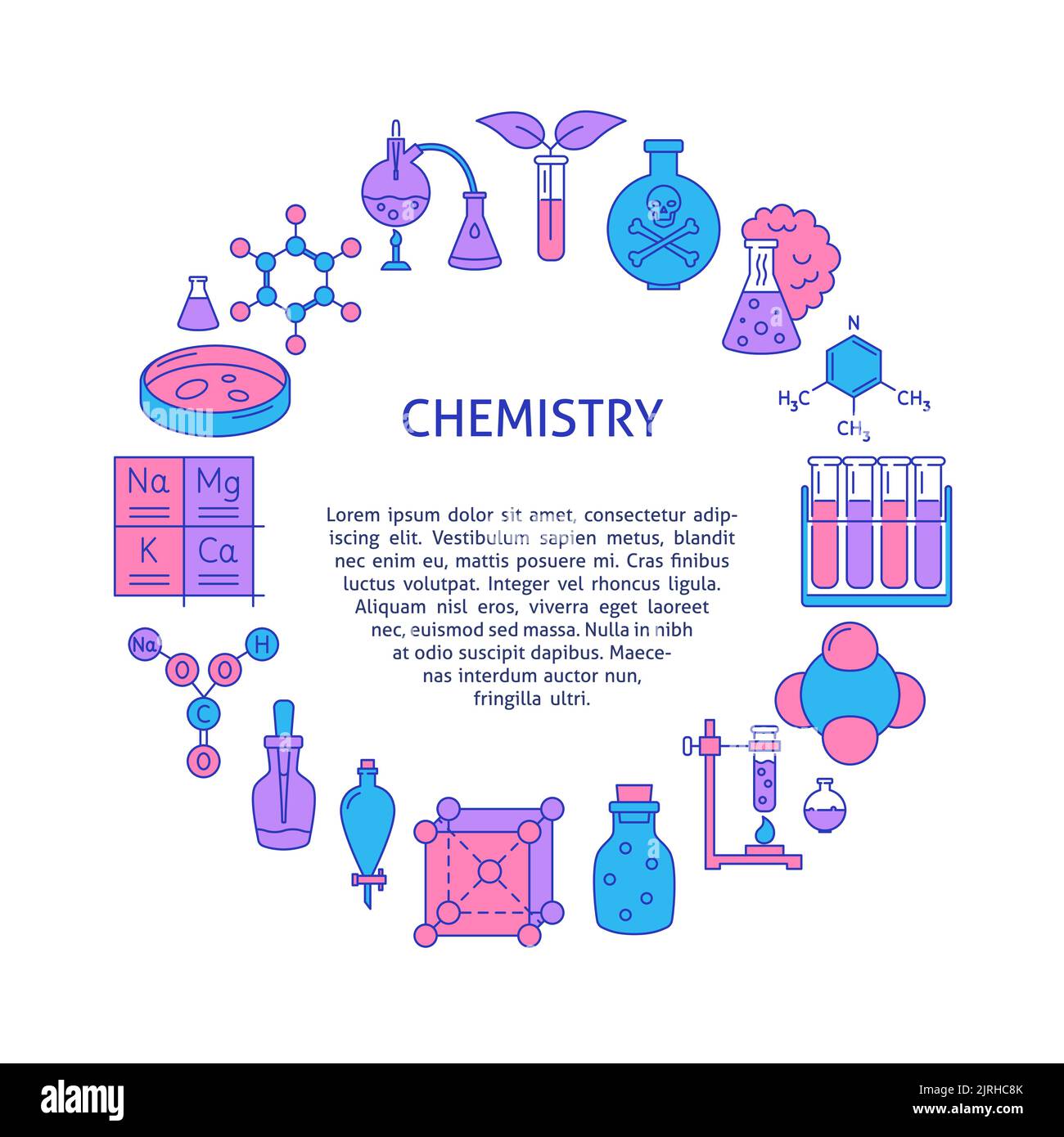 Chemistry round banner in colored line style with place for text ...