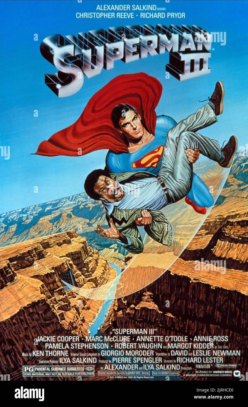 RICHARD PRYOR, CHRISTOPHER REEVE POSTER, SUPERMAN III, 1983 Stock Photo ...