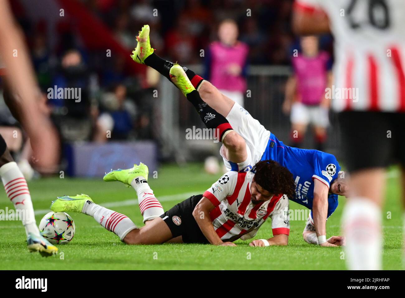 EINDHOVEN - (lr) Andre Ramalho of PSV Eindhoven, Ryan Kent of Rangers ...