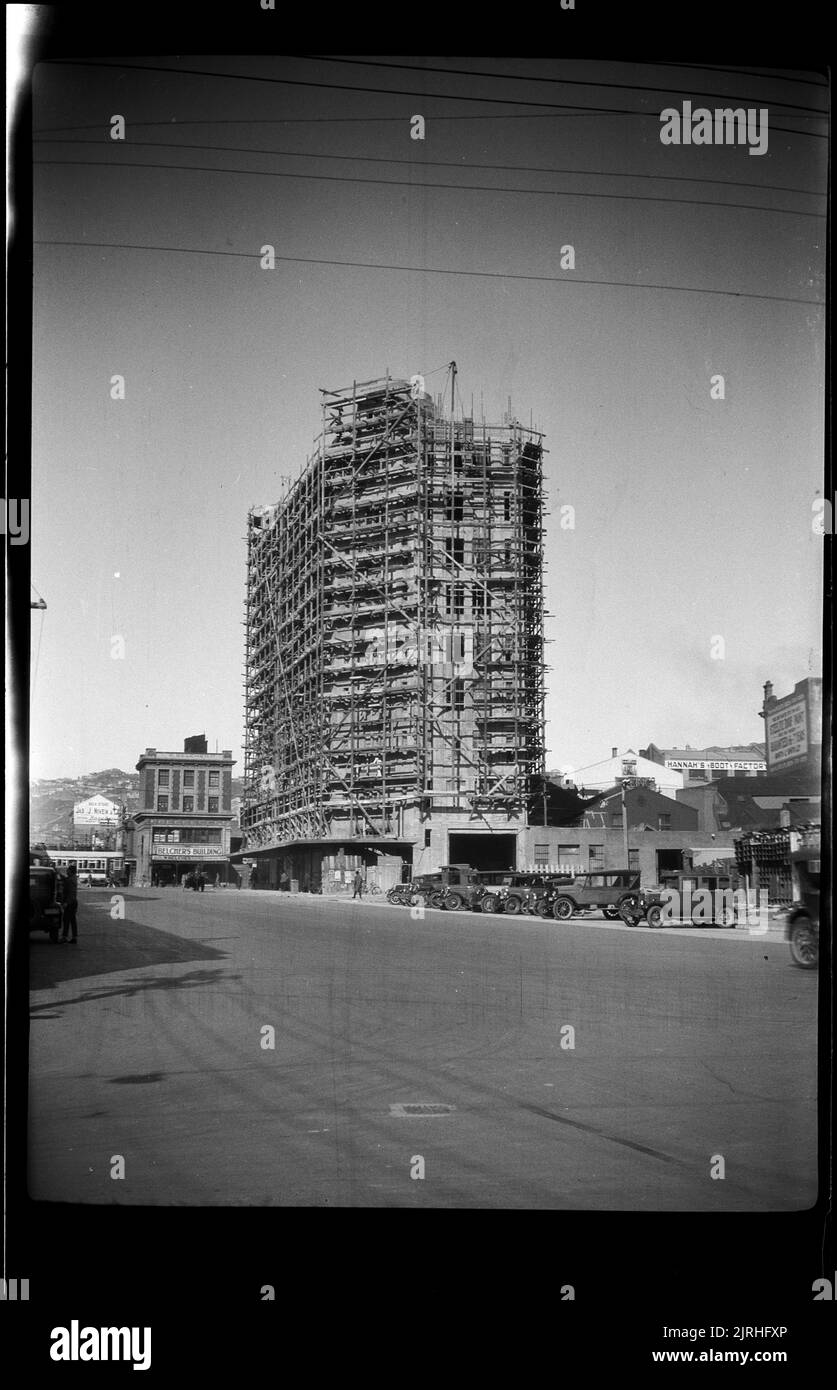 Construction site, Taranaki Street, Wellington, 1920s to 1930s ...