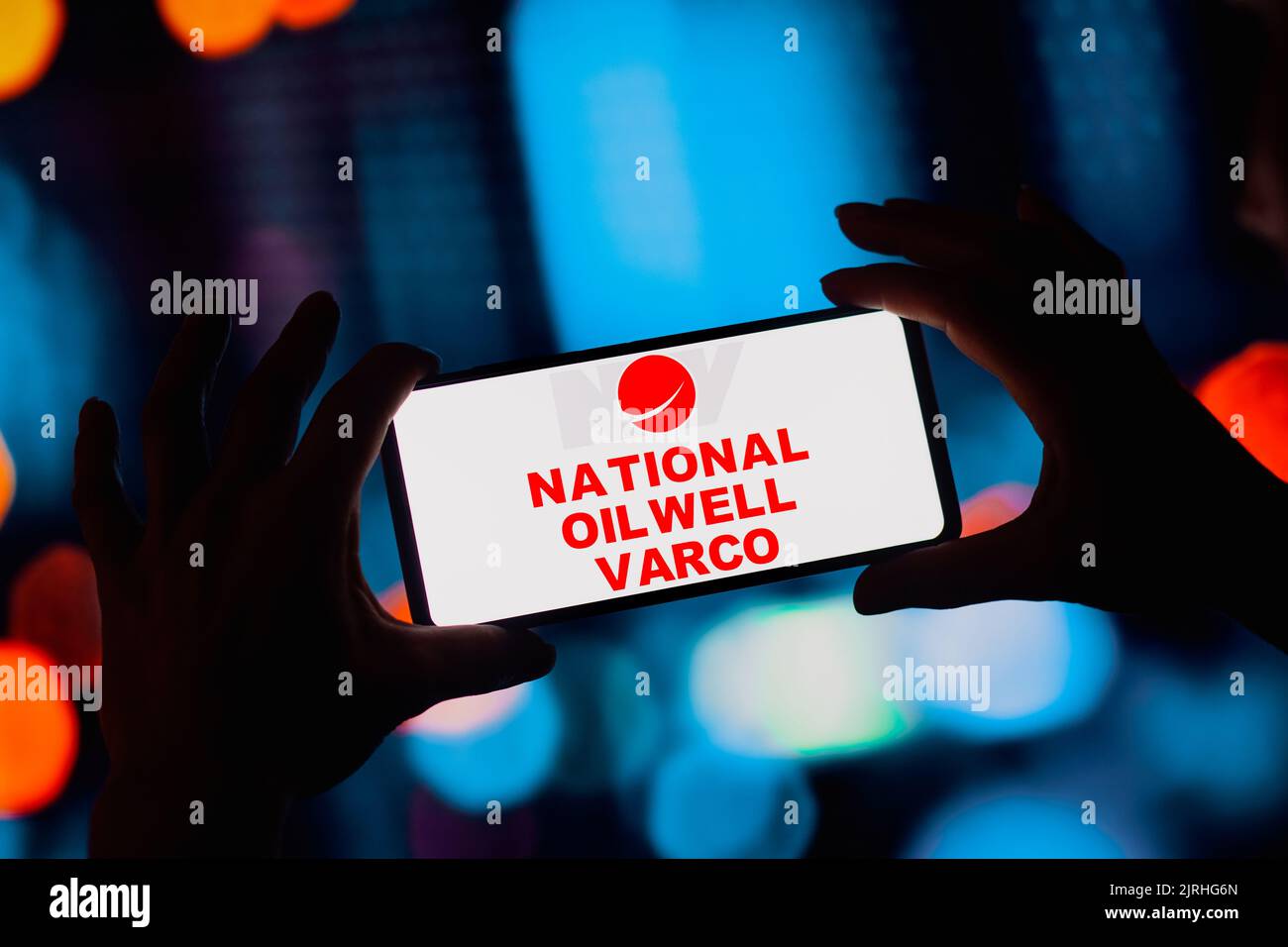 In this photo illustration, the National Oilwell Varco (NOV) logo is ...