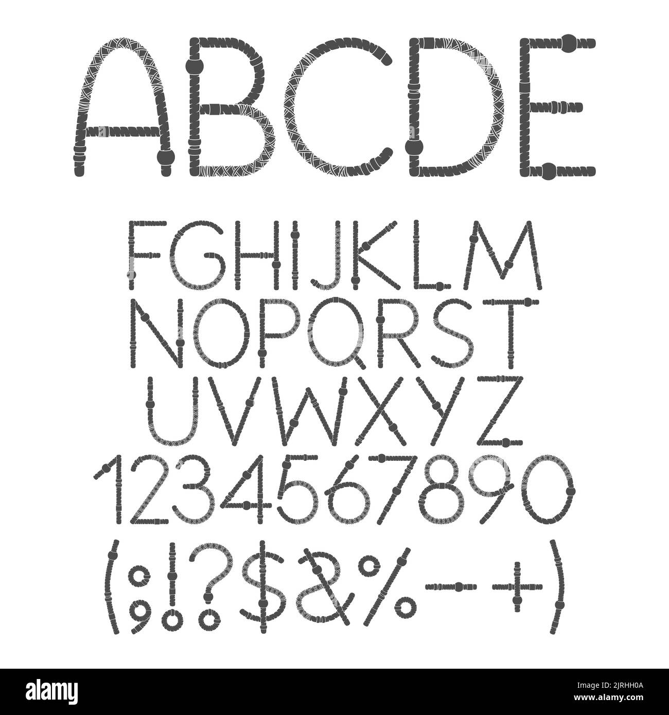 Font, alphabet, letter, number and sign from dreadlocks. Isolated black ...